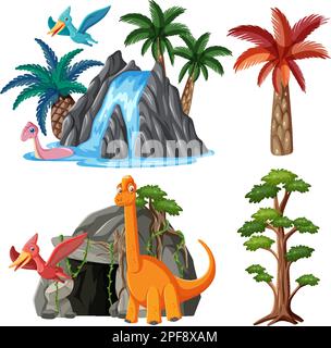Dinosaurs and Natural Elements Vector Collection illustration Stock ...