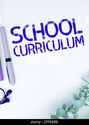 Hand writing sign School Curriculum. Word Written on designed to ...
