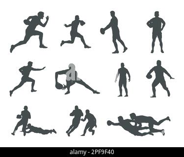 A set of silhouette Rugby player vector illustration Stock Vector Image ...
