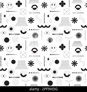 Y2k black monochrome abstract shape and sign. Vector illustration set of simple geometric forms ...