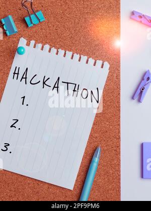Inspiration showing sign Hackathon. Word Written on event where large ...