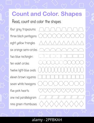 Mathematics game count and color worksheet for student illustration ...