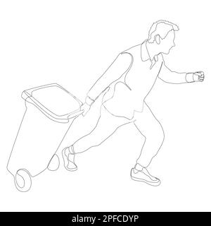one line drawing trash bin clean environment vector, One continuous ...