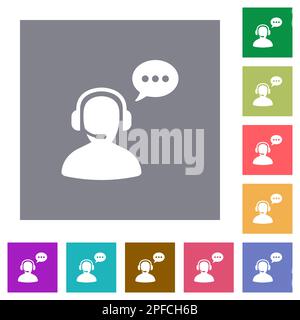 Talking operator active solid flat color icons with quadrant frames on ...