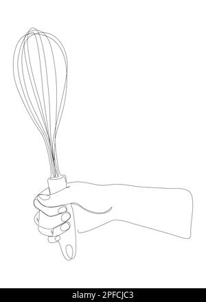 Cooking whisk one line continuous drawing. Kitchen tools continuous one ...