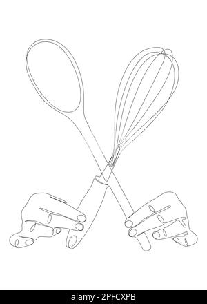 Cooking whisk one line continuous drawing. Kitchen tools continuous one ...