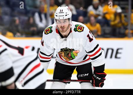 Chicago Blackhawks right wing Taylor Raddysh (11) and Nashville ...