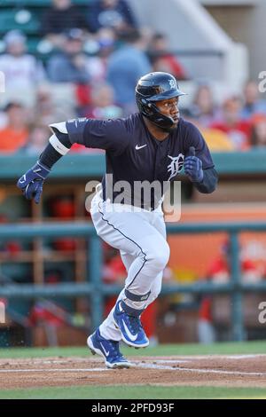 Detroit Tigers' Akil Baddoo runs after hitting a single against the ...