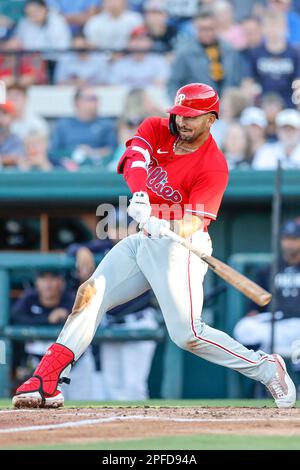 Philadelphia Phillies first baseman Darick Hall arrives for a baseball ...