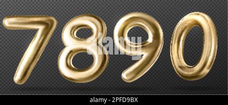 Set of realistic golden chrome numbers isolated on transparent ...