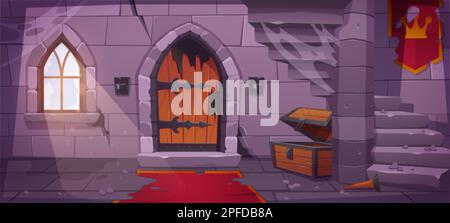 Abandoned game medieval castle prison dungeon cell background. Broken ...