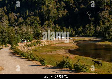 Camping on the shores of Pichi Traful river, on the shores of Pichi ...