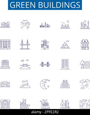 Green buildings line icons signs set. Design collection of Ecological ...