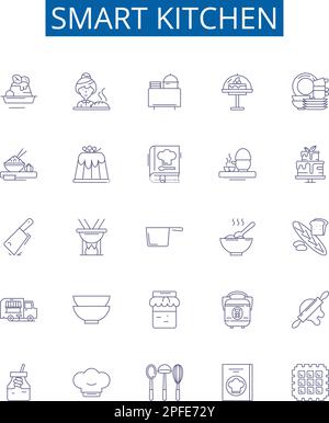 Smart kitchen line icons signs set. Design collection of Smart, Kitchen ...