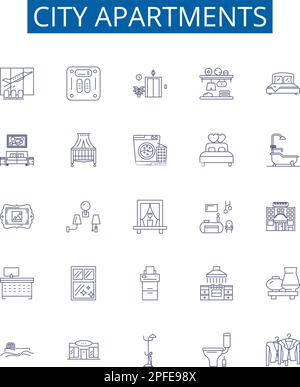 Units line icons collection. Apartments, Condos, Flats, Studios, Suites ...