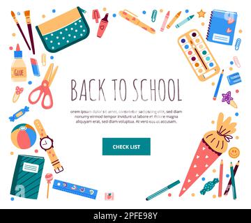 Back to school design. Set of School supplies with Back to school hand ...