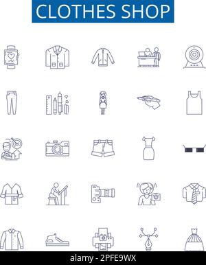 Clothes shop line icons signs set. Design collection of Clothing, Shop ...