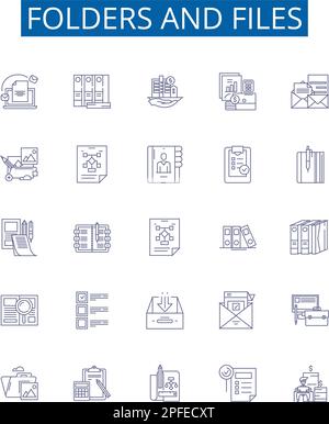 Folders and files line icons signs set. Design collection of folders ...