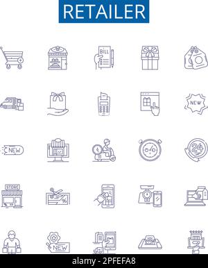 Retailer line icons signs set. Design collection of Merchant, Seller ...