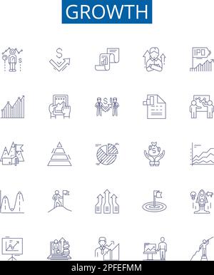 Progression line icons collection. Growth, Development, Advancement, Improvement, Evolution ...