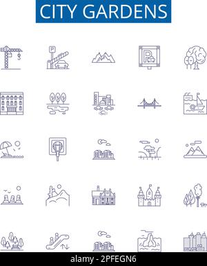 City gardens line icons signs set. Design collection of Urban, Park ...