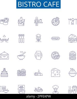 Cafe line icons collection. Bistro, Restaurant, Diner, Eatery, Brasserie, Deli, Snack bar vector ...