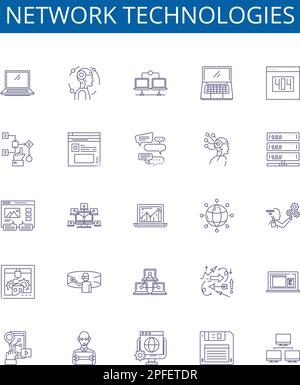 Network technologies line icons signs set. Design collection of ...
