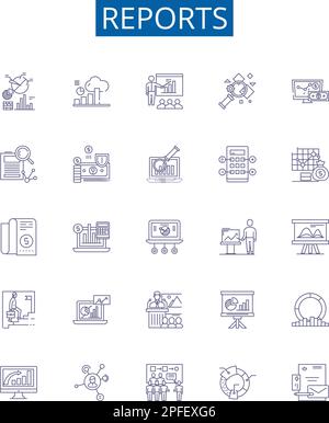 Reports line icons signs set. Design collection of Records, Surveys ...