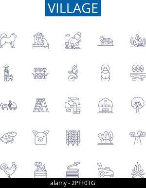 Township line icons collection. Community, Development, Growth ...