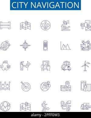 Wayfinding line icons collection. Navigation, Direction, Signage, Orientation, Mapping ...