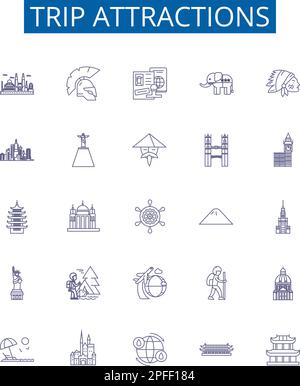 Trip attractions line icons, signs set. Tourist, Sightseeing, Local ...