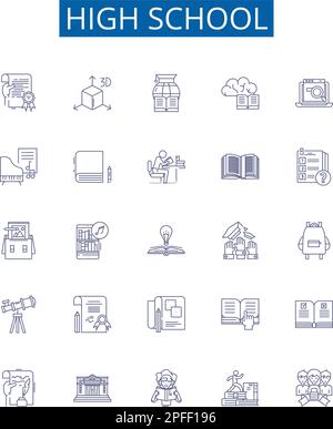 School curriculum line icons collection. Assessment, Accreditation ...
