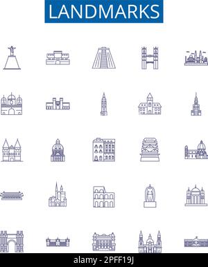 World attractions line icons, signs set. Sites, Destinations ...