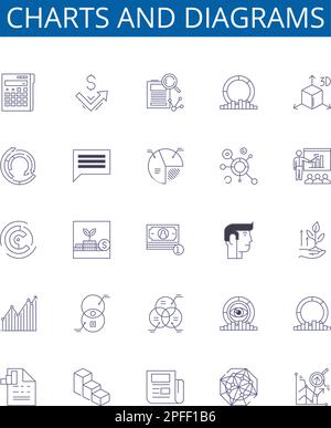 Charts and diagrams line icons, signs set. Graphs, Plots, Tables, Maps, Diagrams, Charts, Pie ...