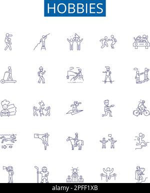 Hobbies line icons collection. Crafting, Painting, Knitting, Sewing ...