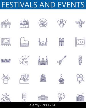 Festivals and events line icons, signs set. Parades, Galas, Concerts ...