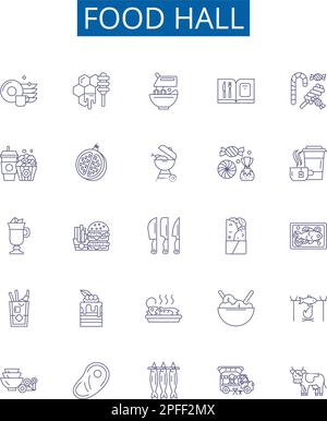 Food hall line icons signs set. Design collection of Cafeteria ...