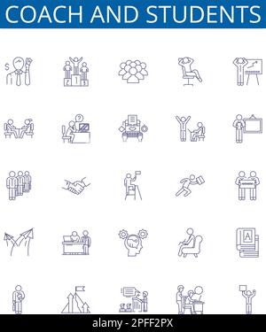 Coach and students line icons signs set. Design collection of Coach ...