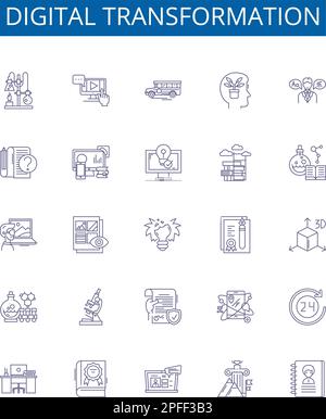 Digital transformation line icons, signs set. Digital, Transformation ...