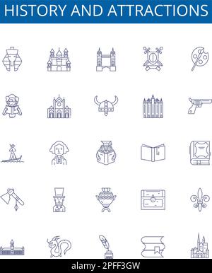 History and attractions line icons signs set. Design collection of History, Attractions ...