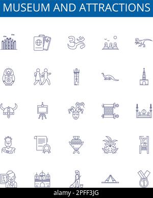 Museum and attractions line icons signs set. Design collection of ...