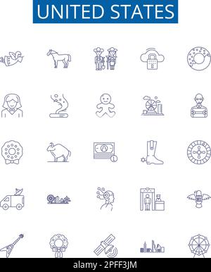 United states line icons, signs set. America, US, States, United, Union ...
