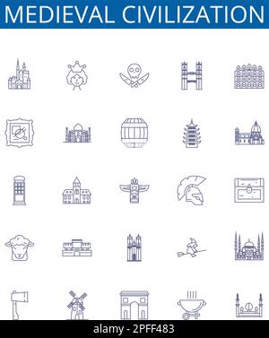 Medieval civilization line icons, signs set. Medieval, Civilization ...