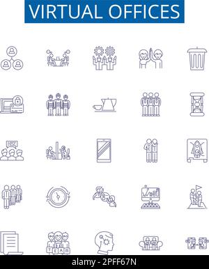 Virtual offices line icons signs set. Design collection of Virtual ...