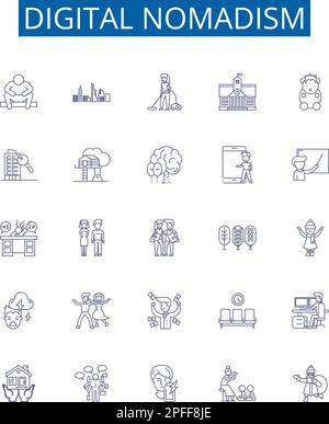 Digital nomadism line icons signs set. Design collection of Voyaging ...