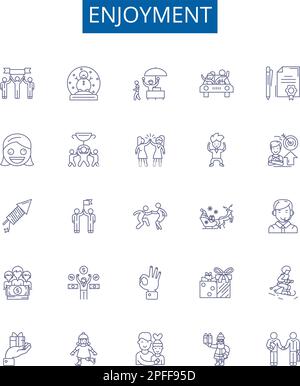 Enjoyment line icons collection. Bliss, Happiness, Pleasure, Thrill ...