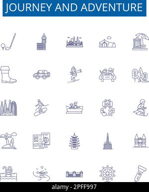 Voyage line icons collection. Exploration, Adventure, Journey ...