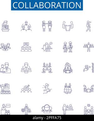 Coordination line icons collection. Synchronization, Collaboration ...