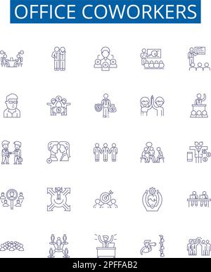 Office coworkers line icons signs set. Design collection of Colleagues ...