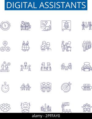 Virtual assistants line vector icons and signs. Assistants, AI, Chatbot ...